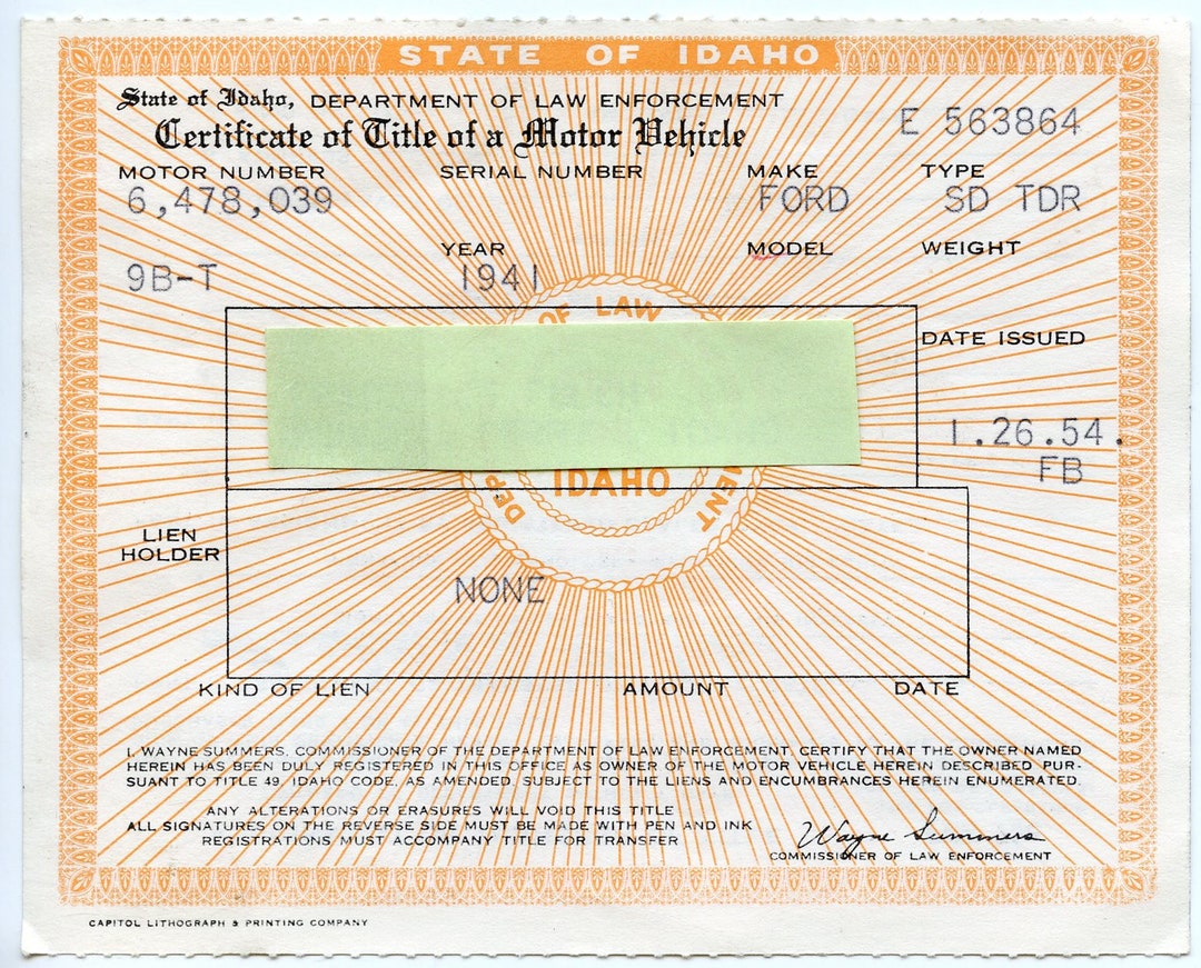 1941 FORD TDR SD - Vintage Historical Document Car Auto Title - Etsy