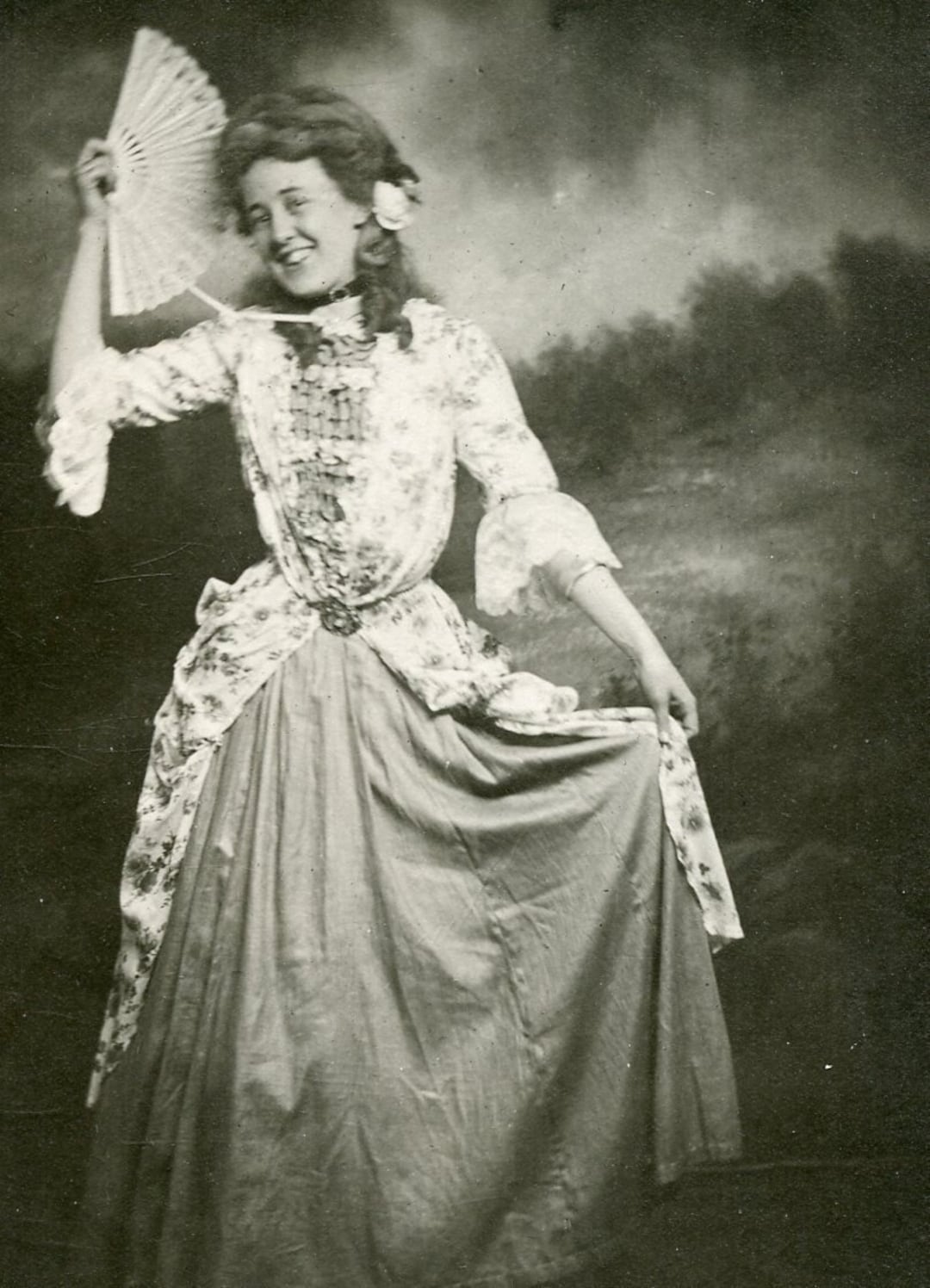 Victorian SOUTHERN BELLE in Flowing Gown With Hand Fan Real - 1910s ...