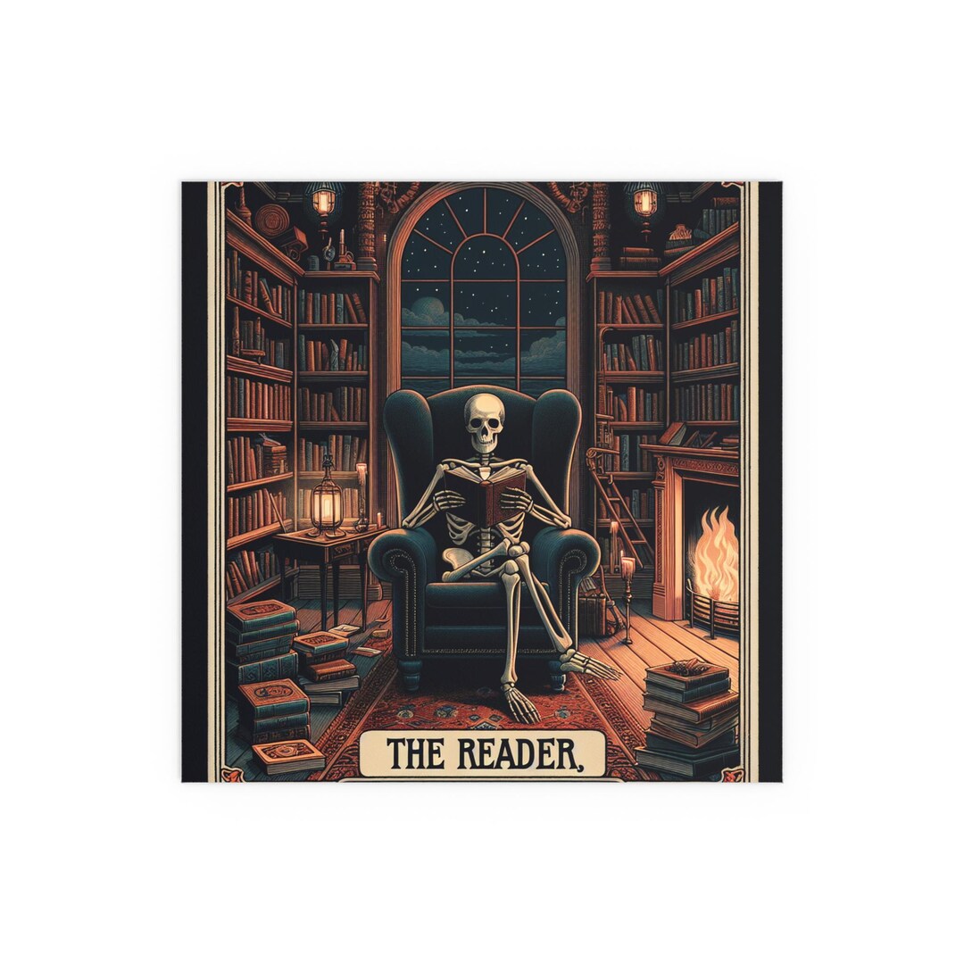 The Reader Silk Poster - Cozy Skeleton Design for Book Lovers - Etsy