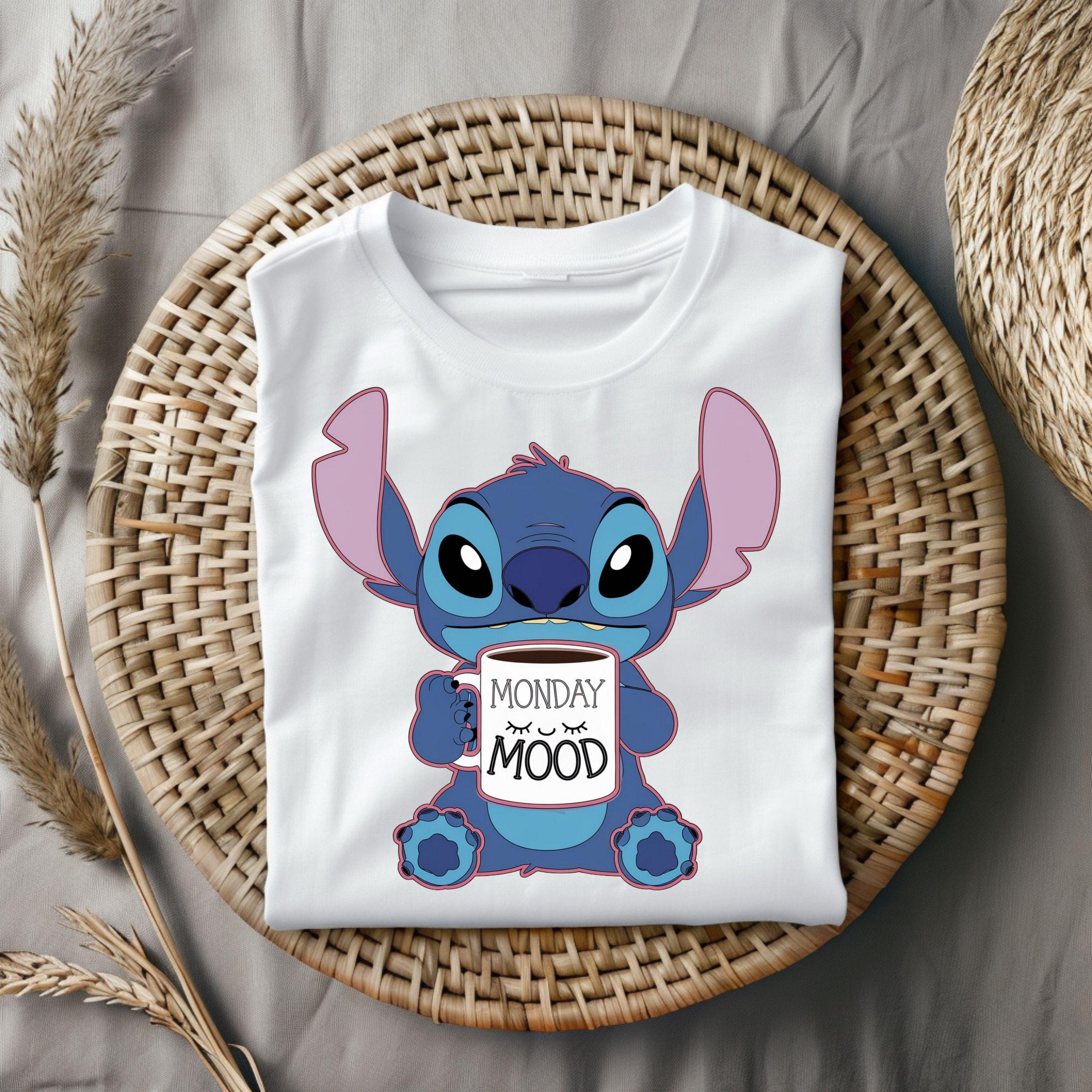Stitch Monday Mood Coffee PNG, Sleepy Alien Cartoon Art, Funny Mug ...