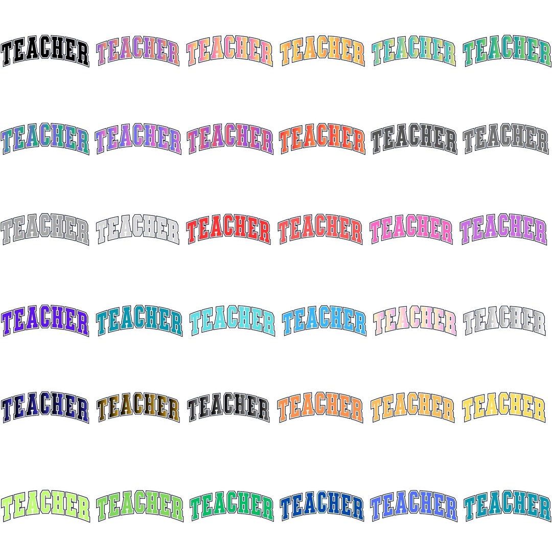 Teacher Word Art PNG Bundle, Colorful Teacher Lettering Sublimation ...