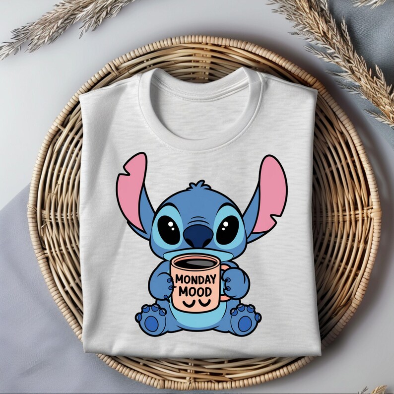 Stitch Monday Mood PNG, Coffee Lover Cute Clipart, Lazy Day Cartoon ...