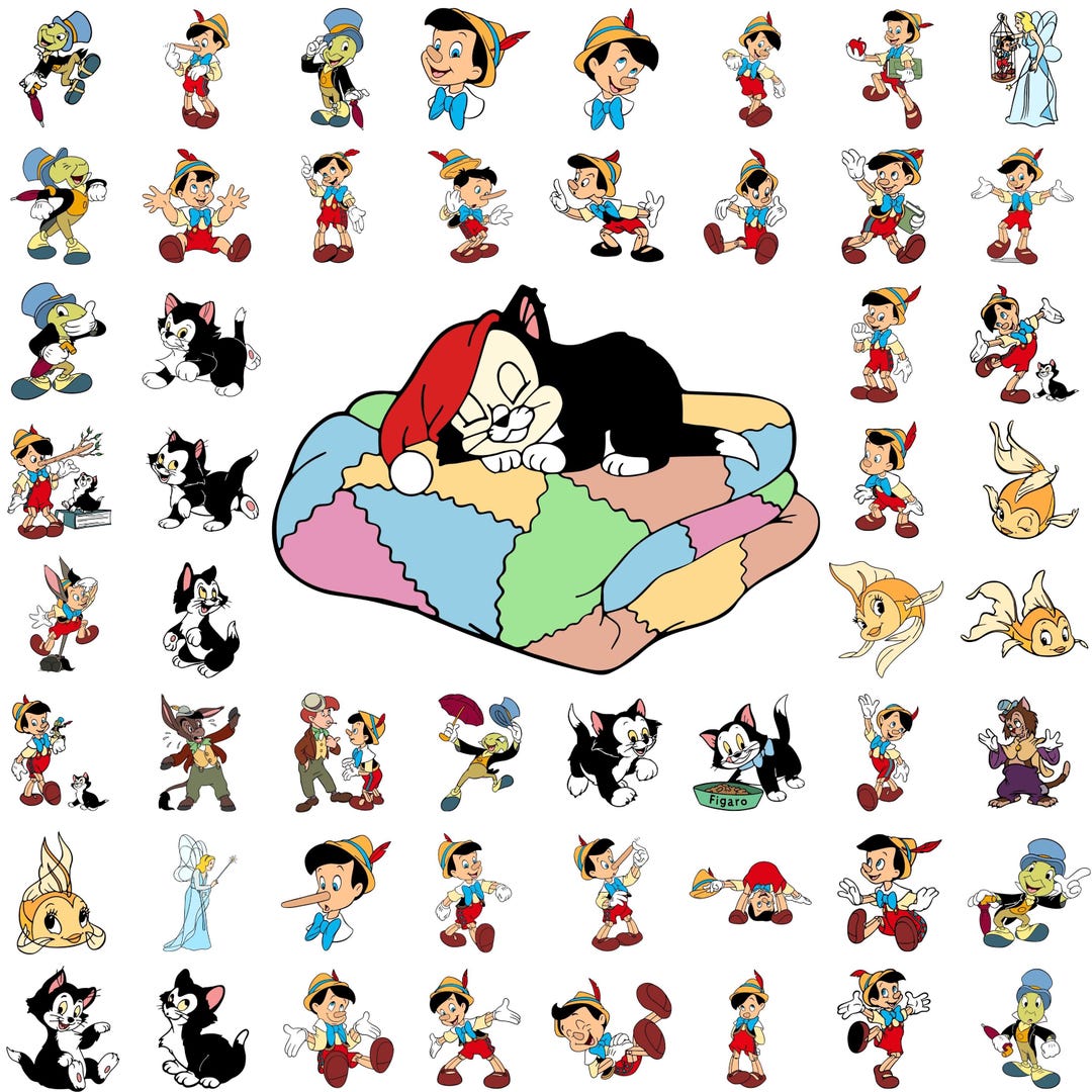 Pinocchio Clipart Bundle, Cute Figaro Cat PNG, Jiminy Cricket SVG ...