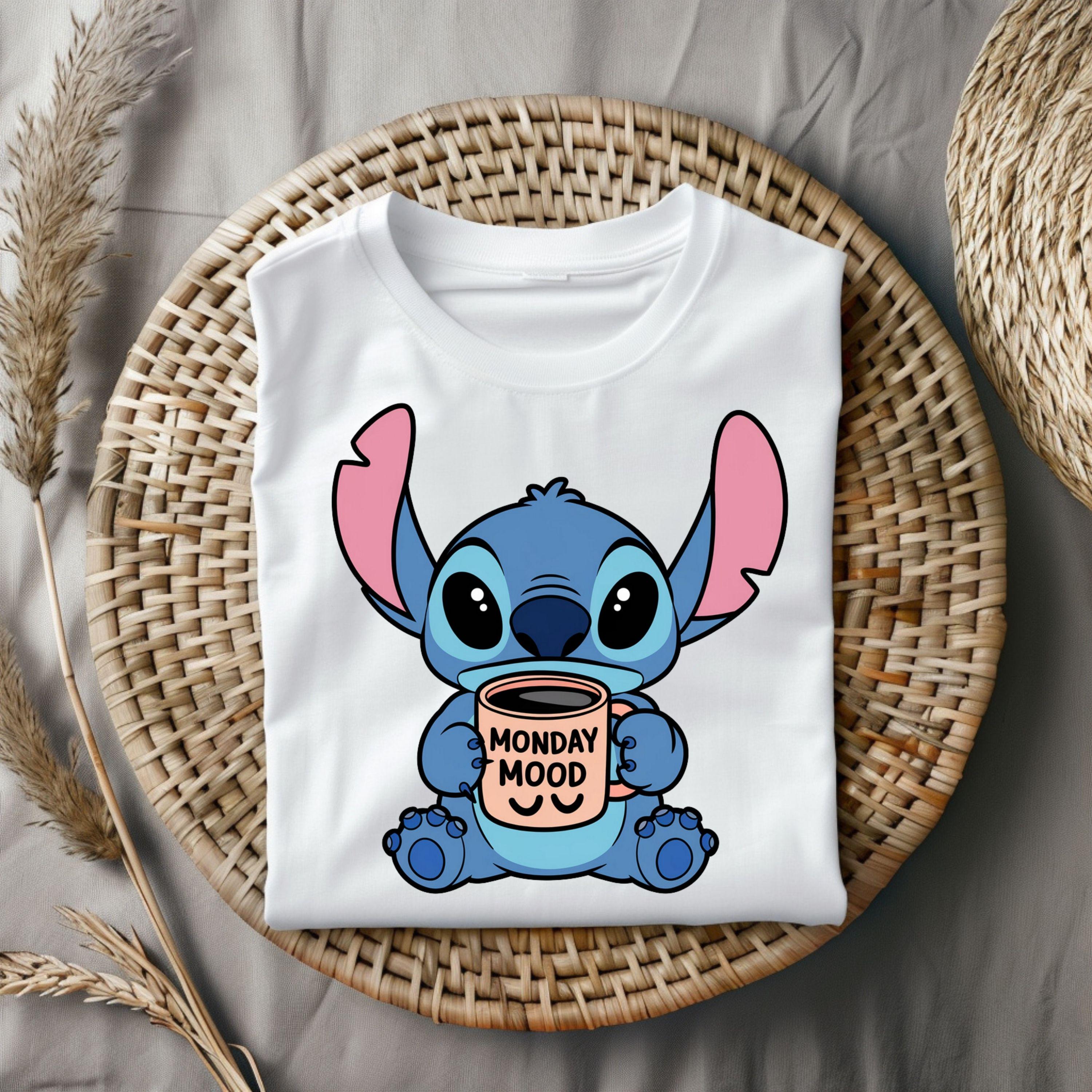 Stitch Monday Mood PNG, Coffee Lover Cute Clipart, Lazy Day Cartoon ...