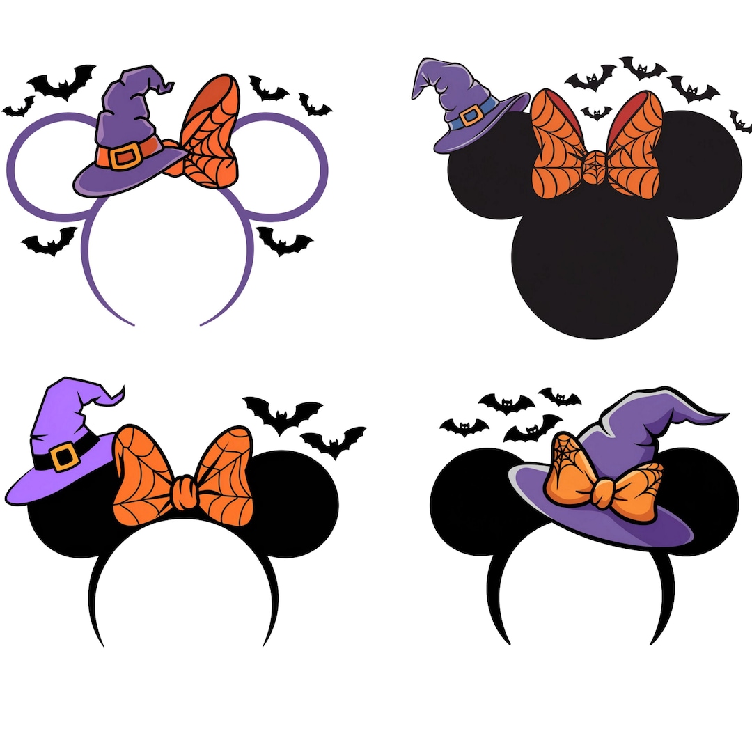 Halloween Mouse Ears PNG Bundle, Witch Hat Minnie Clipart, Cute Spooky ...