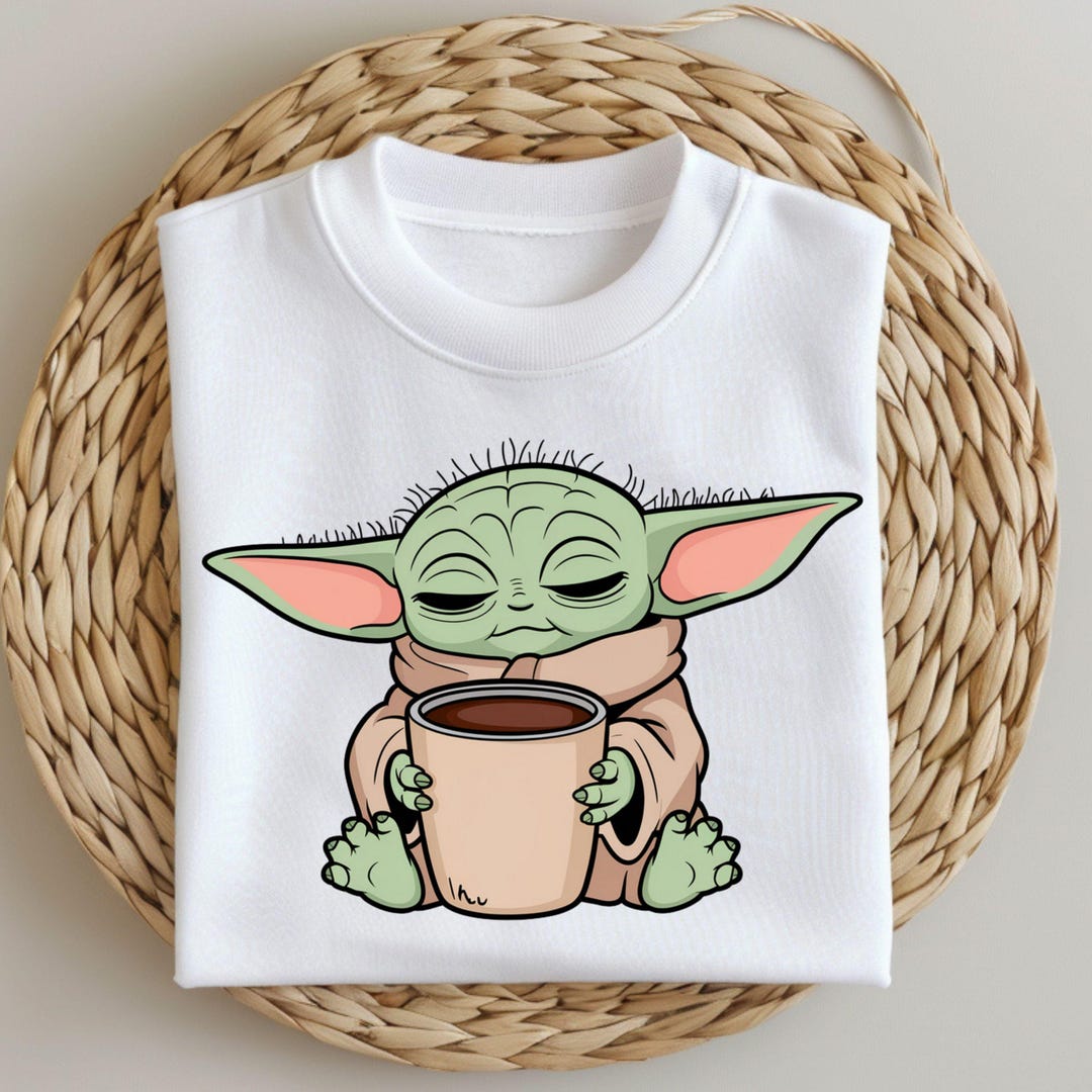 Sleepy Yoda PNG, Baby Alien Holding Coffee Clipart, Morning Mood ...