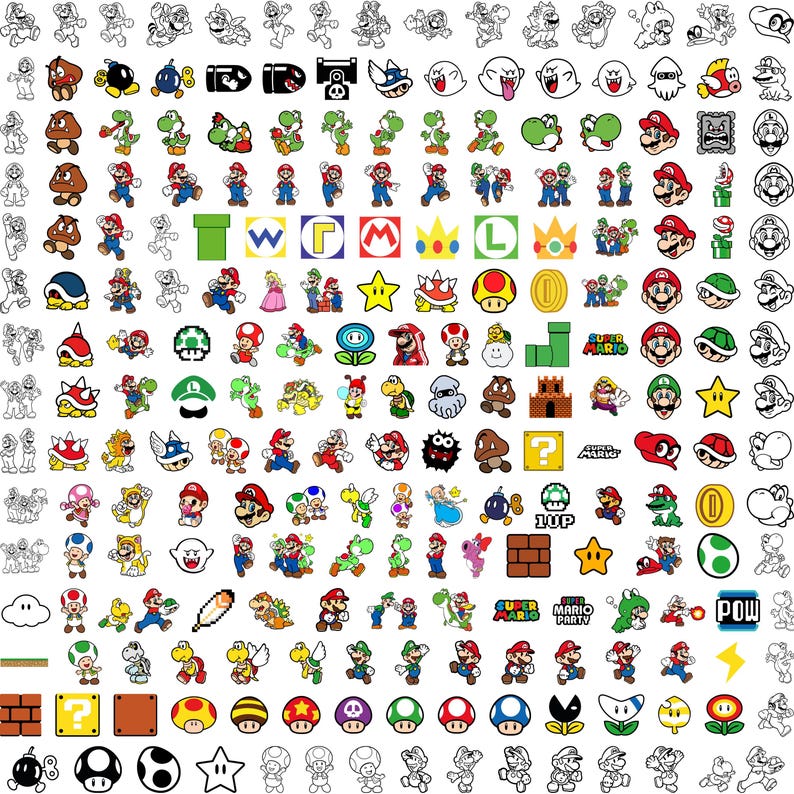 Super Mario SVG PNG Font Bundle, Mario Alphabet Clipart for Cricut ...