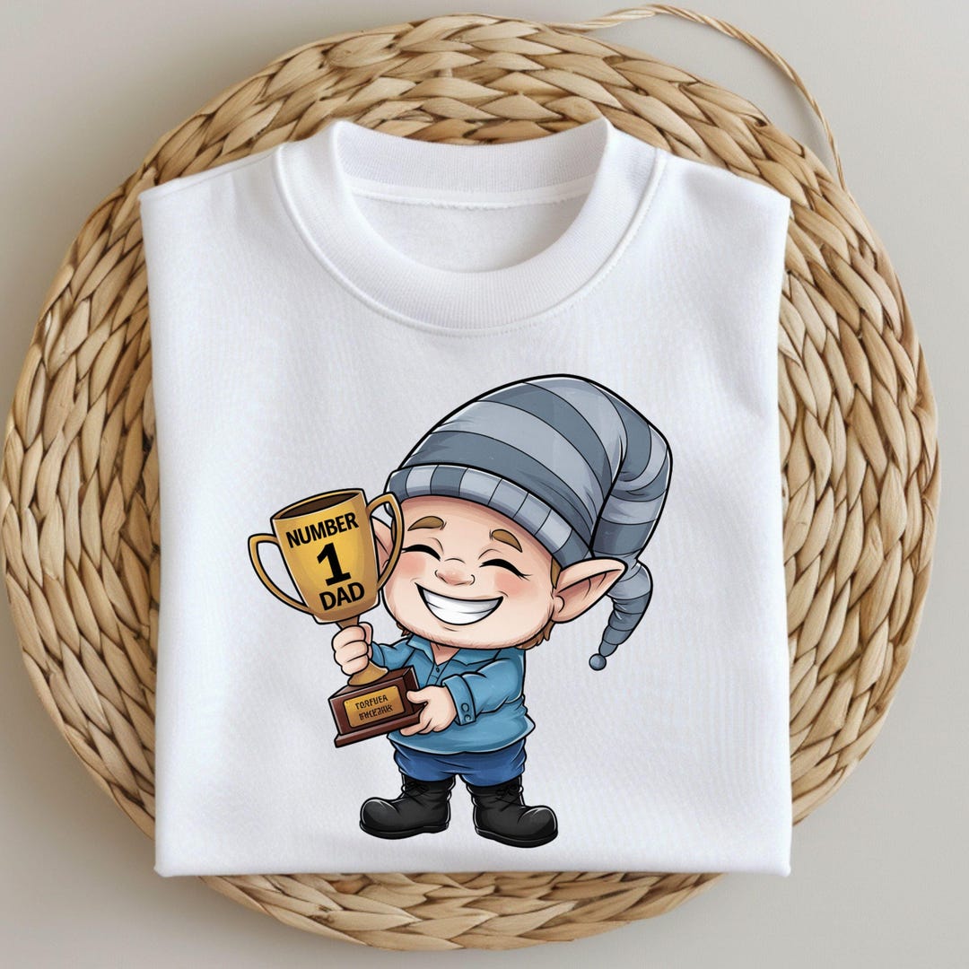 Father's Day Gnome PNG, Number One Dad Trophy Clipart, Cute Gnome ...