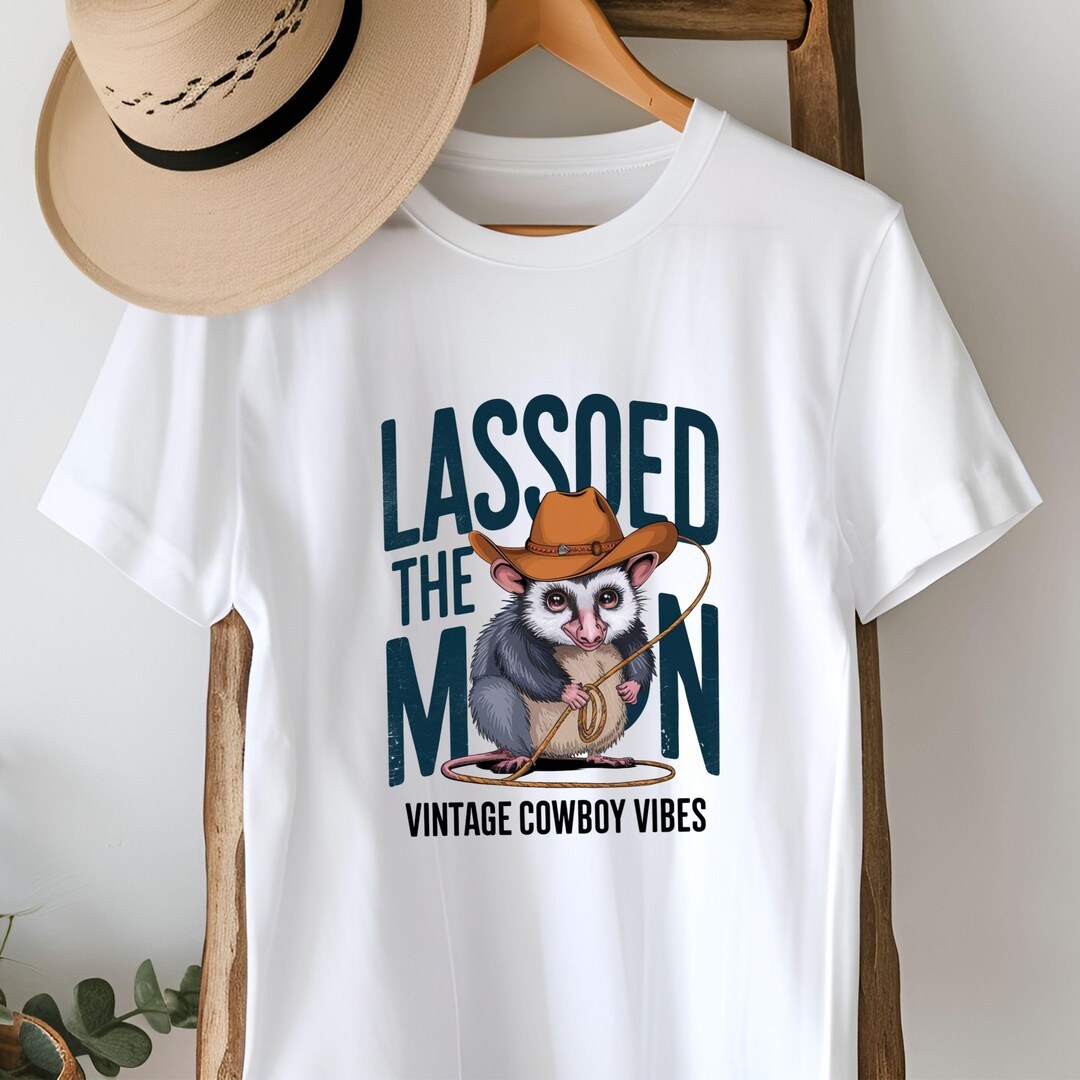 Lassoed the Moon PNG, Cute Cowboy Opossum Clipart, Vintage Western ...