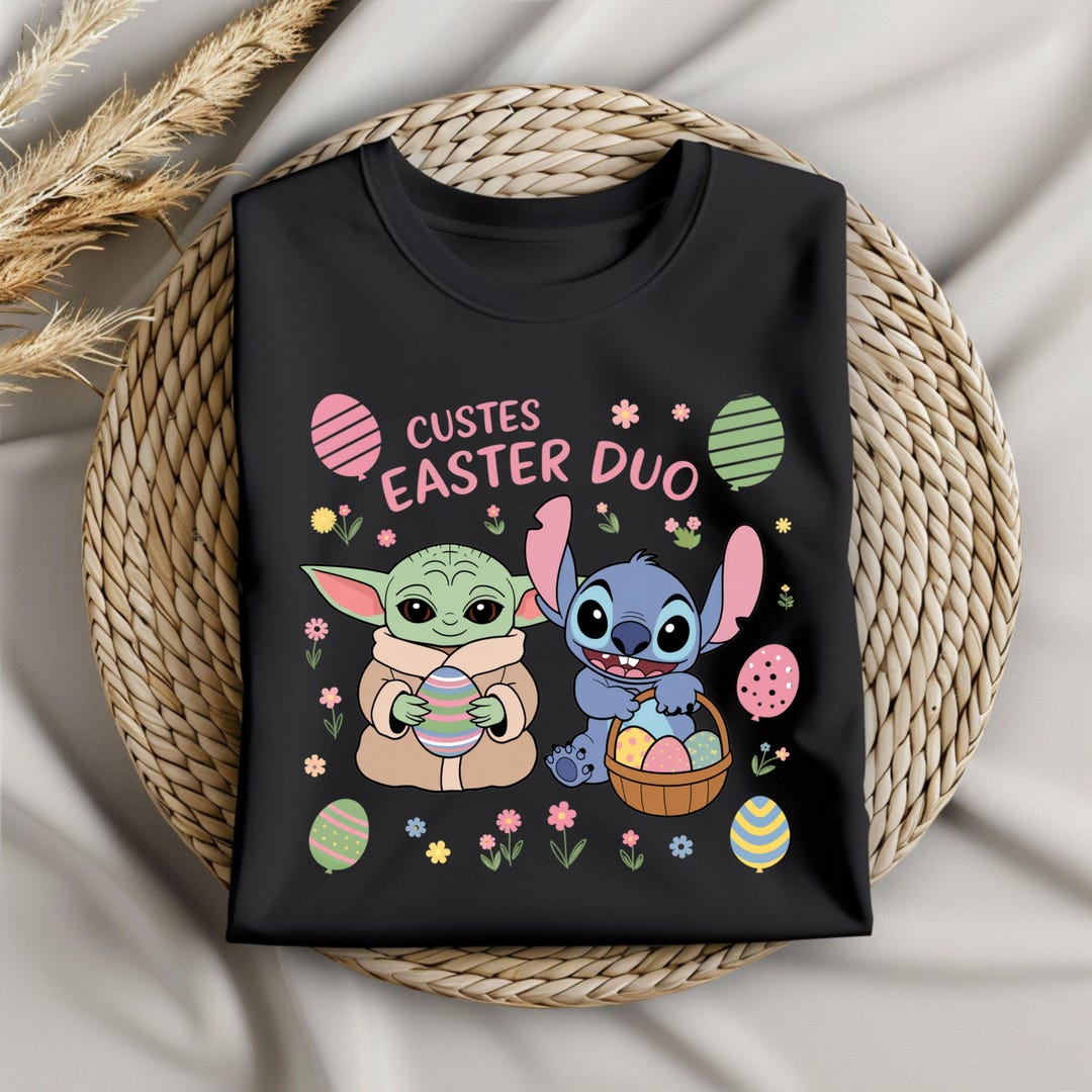 Stitch and Yoda Easter PNG, Cutest Duo Holding Eggs Clipart, Pastel ...