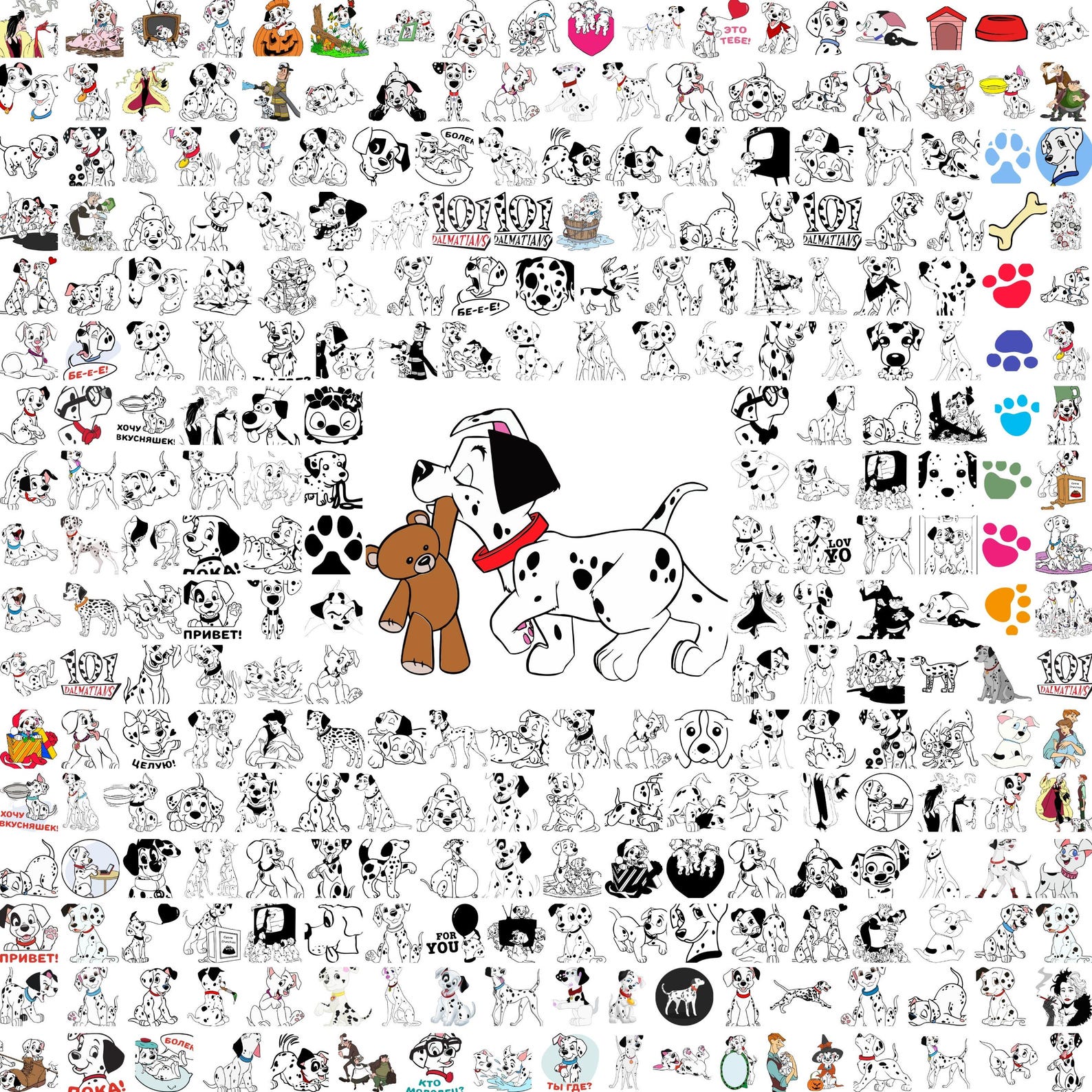 101 Dalmatians Mega SVG Bundle, Cute Dalmatian Dog Clipart Set, Puppy ...