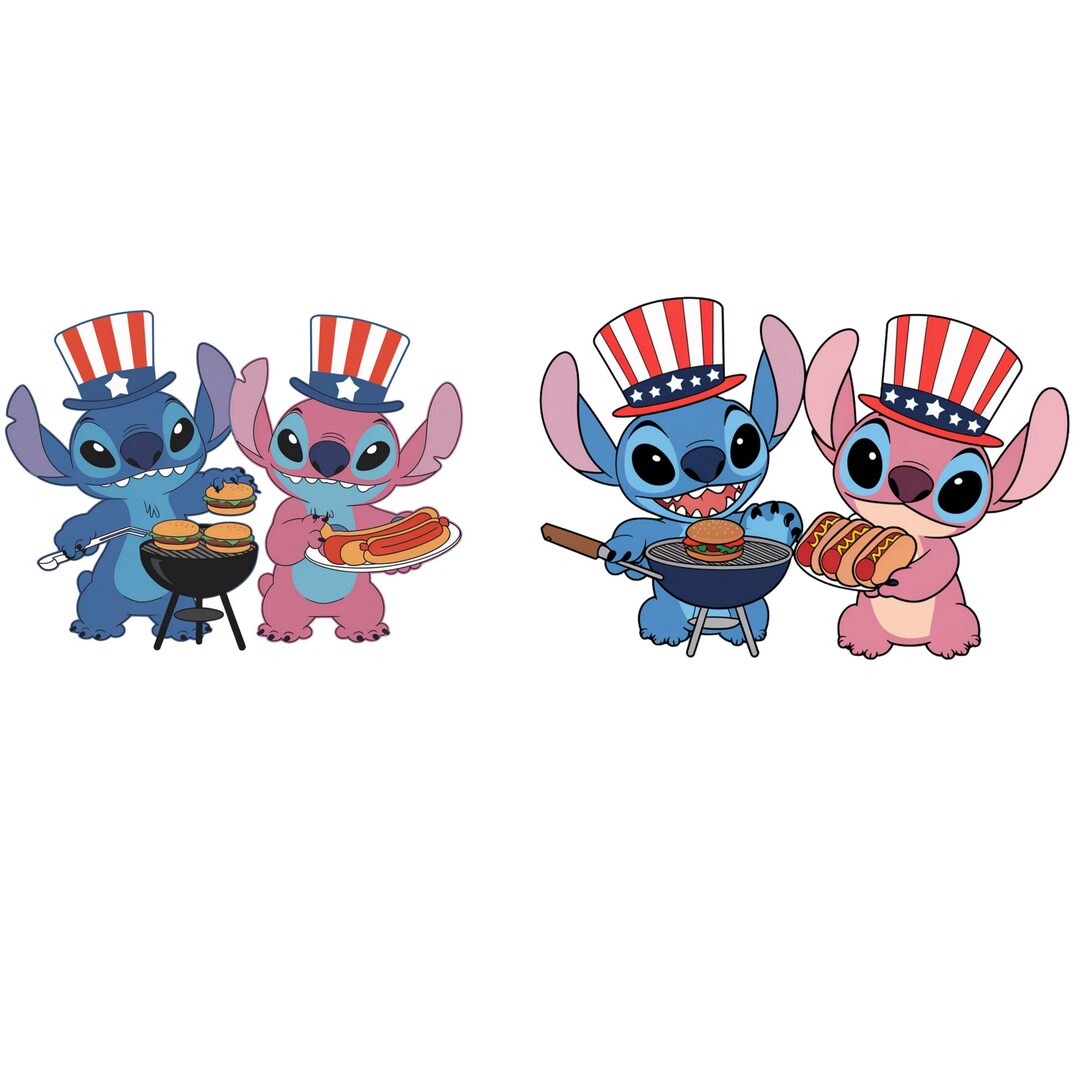 Stitch and Angel BBQ PNG, 4th of July Patriotic Cookout Clipart, Cute ...
