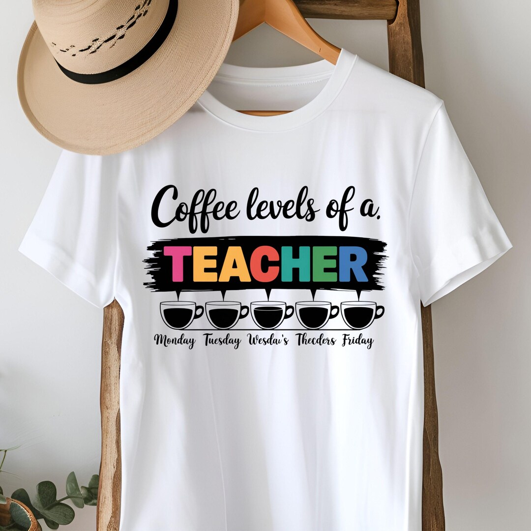 Coffee Levels of a Teacher PNG, Funny Teacher Clipart for Monday to ...