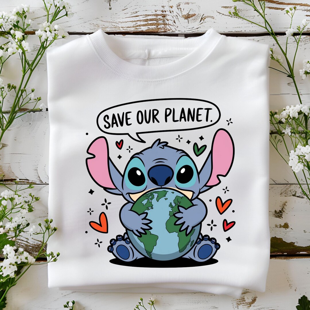 Stitch Save Our Planet PNG, Cute Earth Day Clipart With Globe and ...