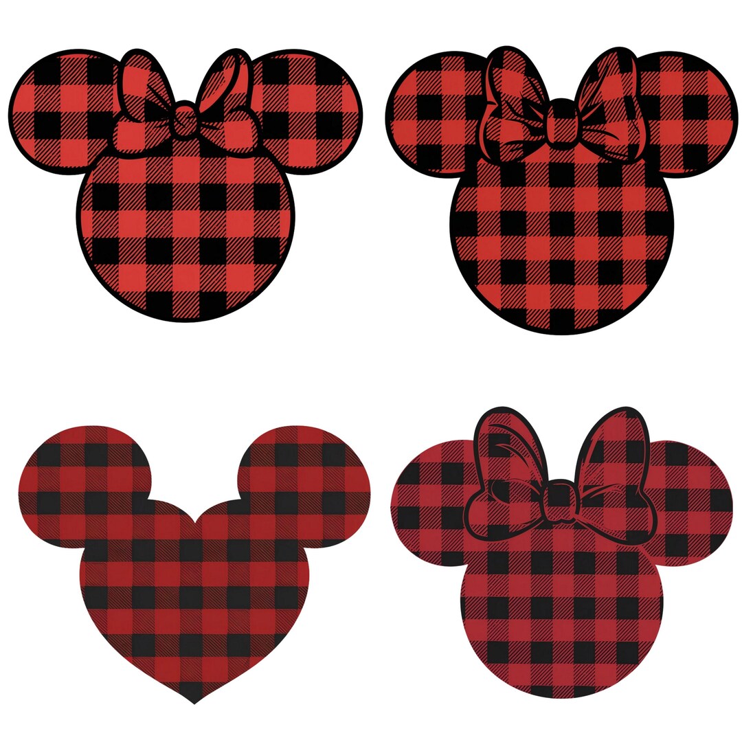 Plaid Mouse Head PNG Bundle, Buffalo Check Minnie Mouse Clipart for ...