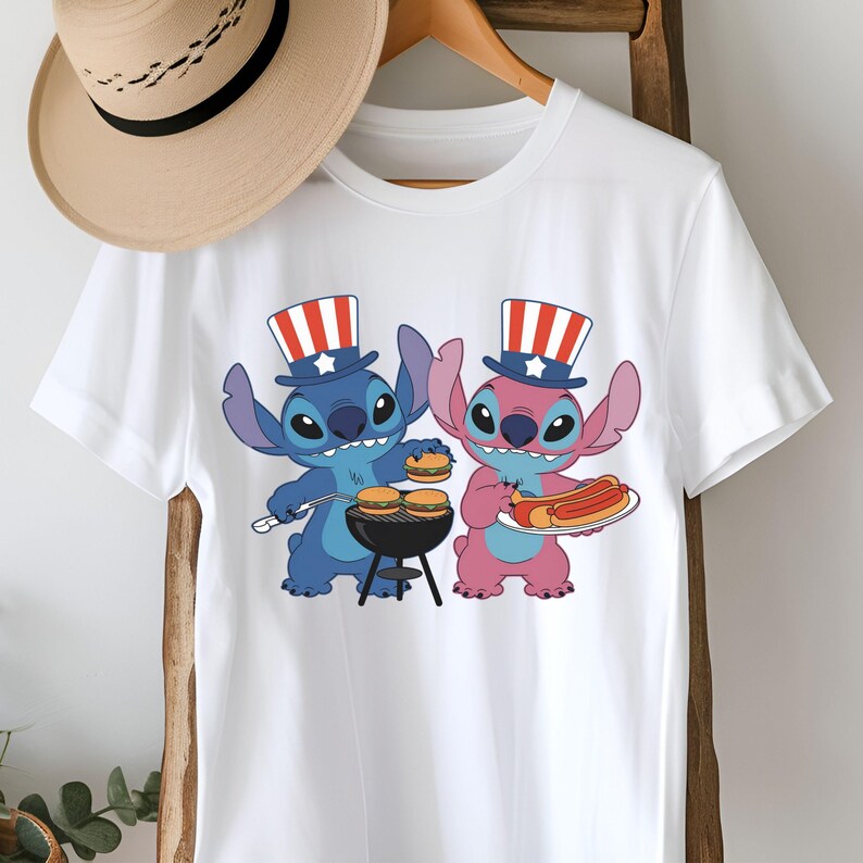 Stitch and Angel BBQ PNG, 4th of July Patriotic Cookout Clipart, Cute ...