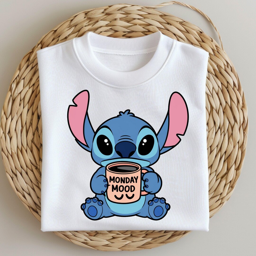 Stitch Monday Mood PNG, Coffee Lover Cute Clipart, Lazy Day Cartoon ...