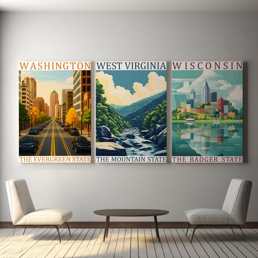 Set of 5 State Motto Wall Art Prints | Wyoming, Wisconsin, West ...