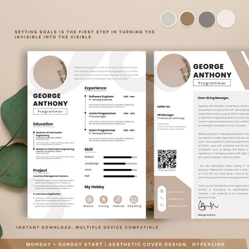 Digital Resume Template, Editable Professional CV, Job Resume Design ...