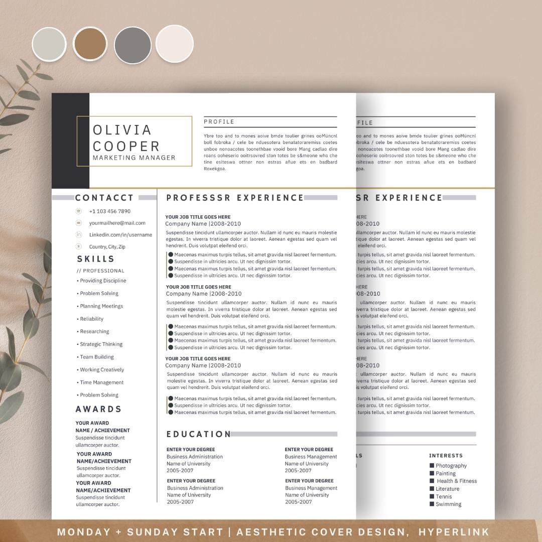 Digital Resume Template, Editable Resume Design, Professional CV ...