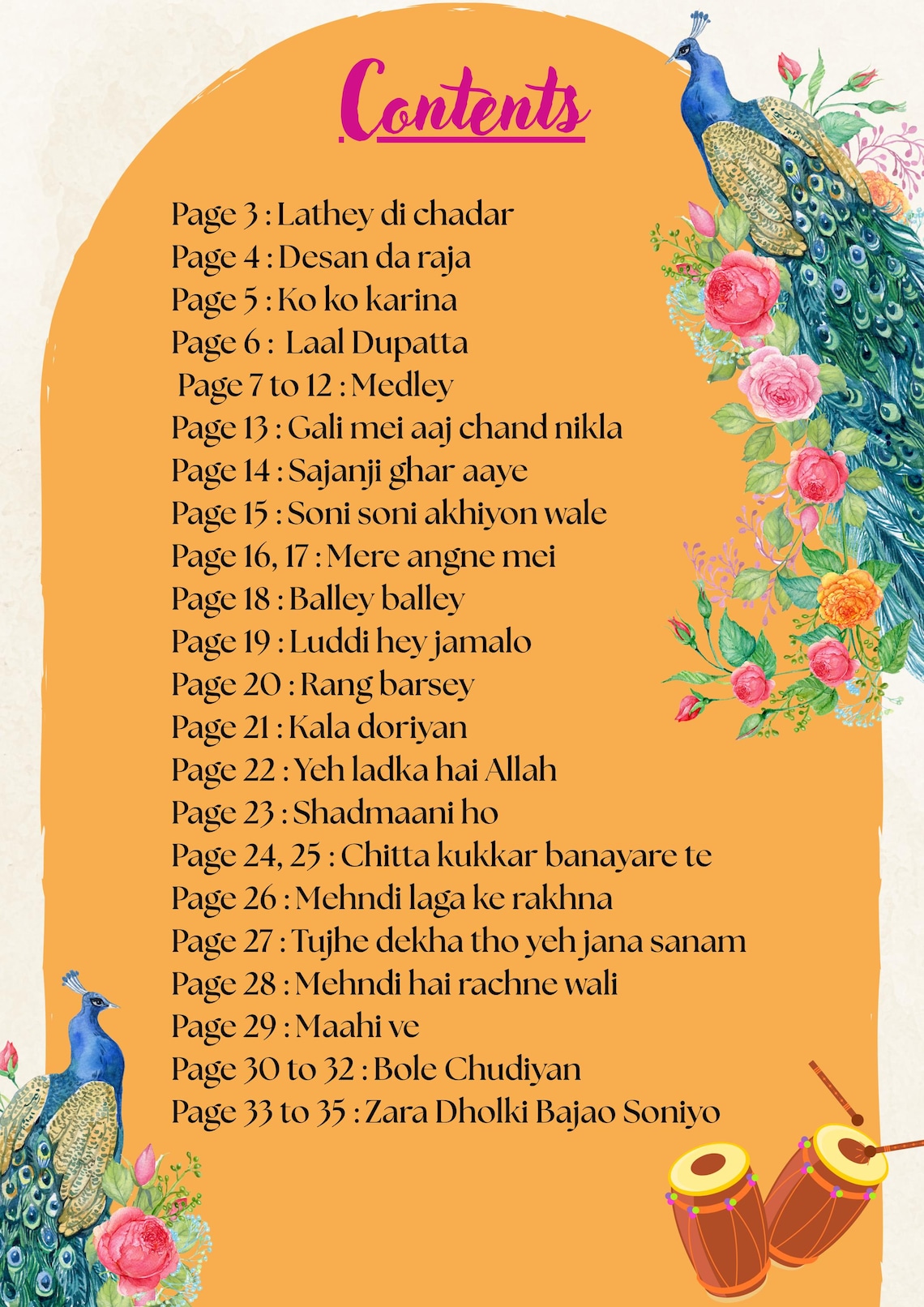 Dholki Song Book | 20+ Songs | Editable Digital Download | Printable ...