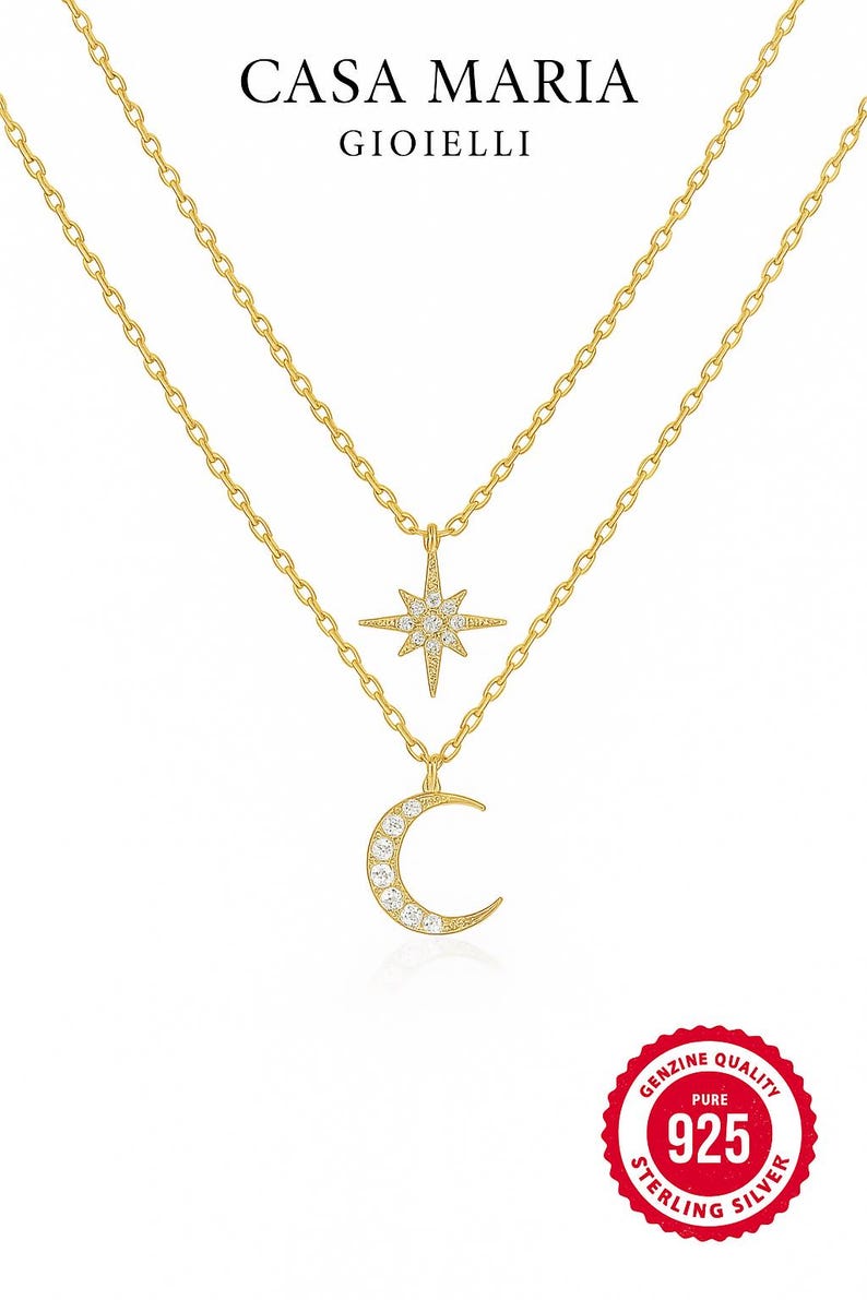 Stella Notte "starry Night" Collier Necklace – 925 Sterling Silver With 18K GP – Cubic Zirconia ...