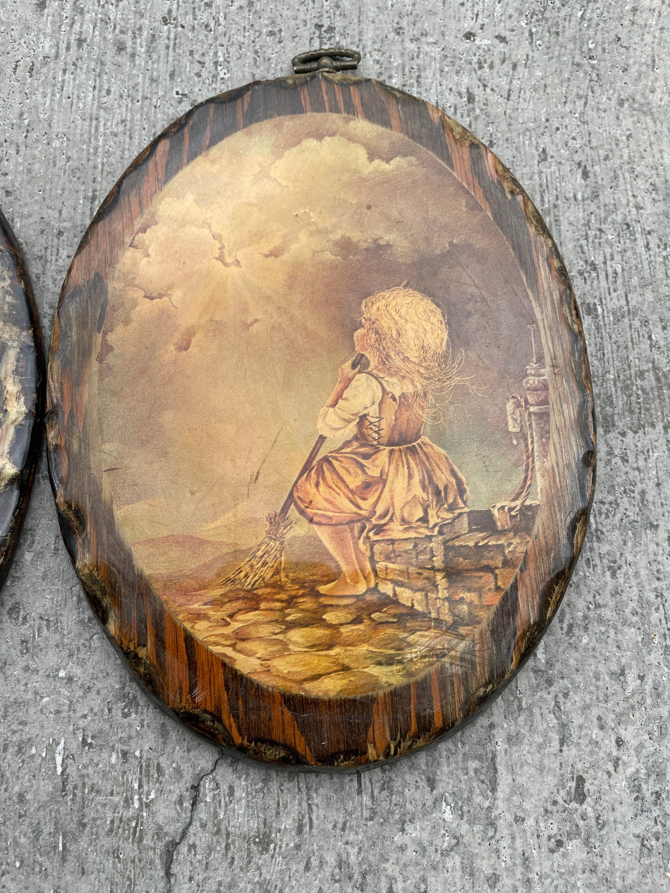 Vintage Boy and Girl Wall Hangings Wood Rounds With Prints by Gloria G ...