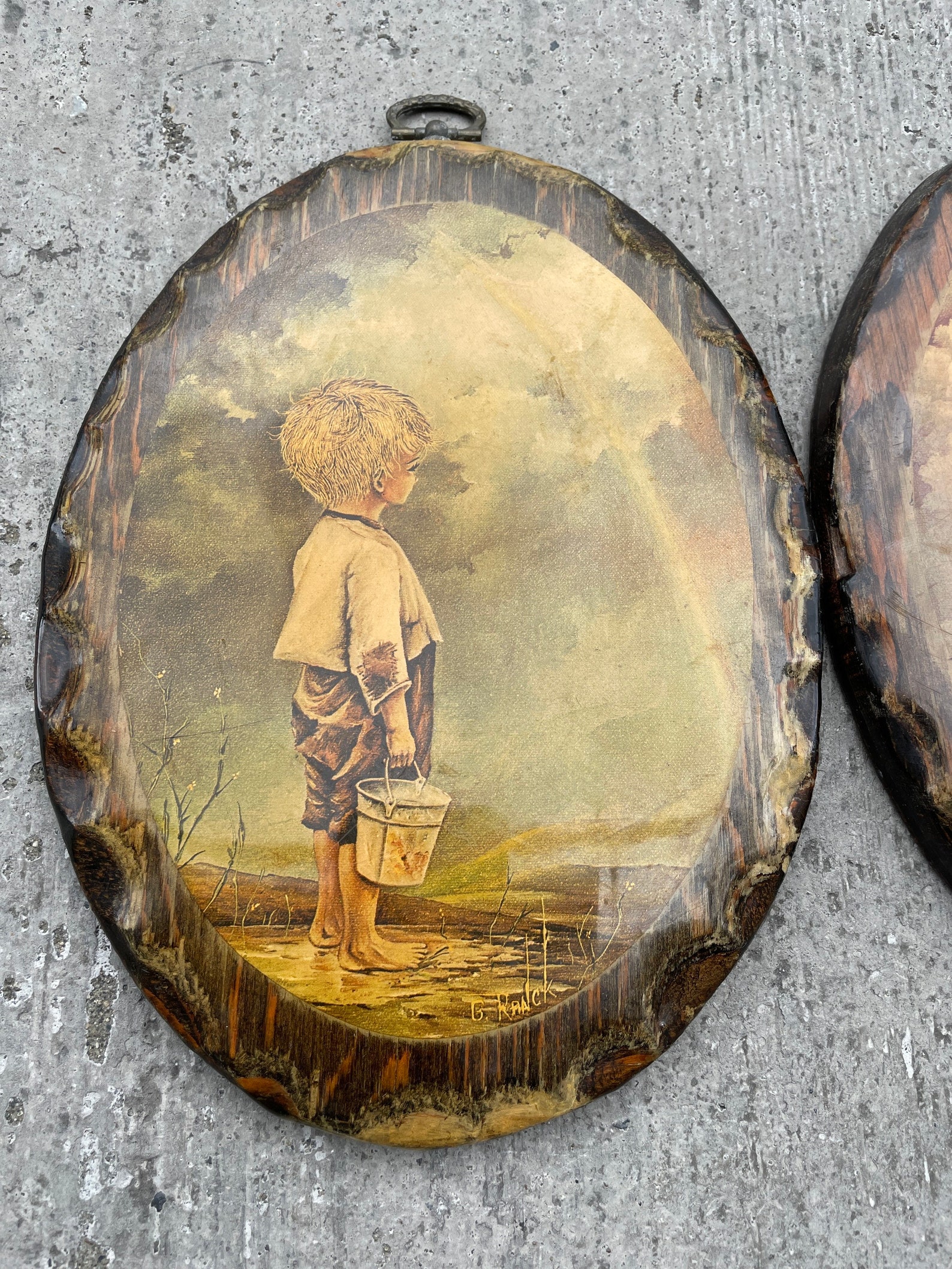 Vintage Boy and Girl Wall Hangings Wood Rounds With Prints by Gloria G ...
