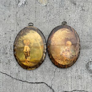 Vintage Boy and Girl Wall Hangings Wood Rounds With Prints by Gloria G ...
