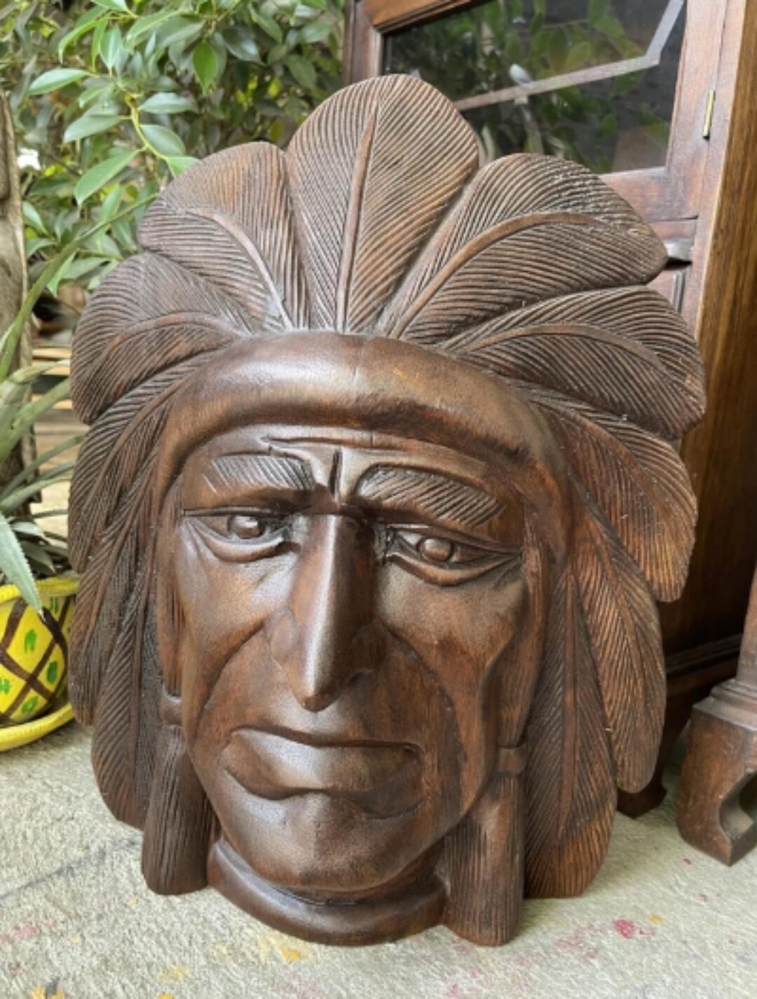 Handcrafted Native American Apache Face Wall Hanging - Unique Wood ...