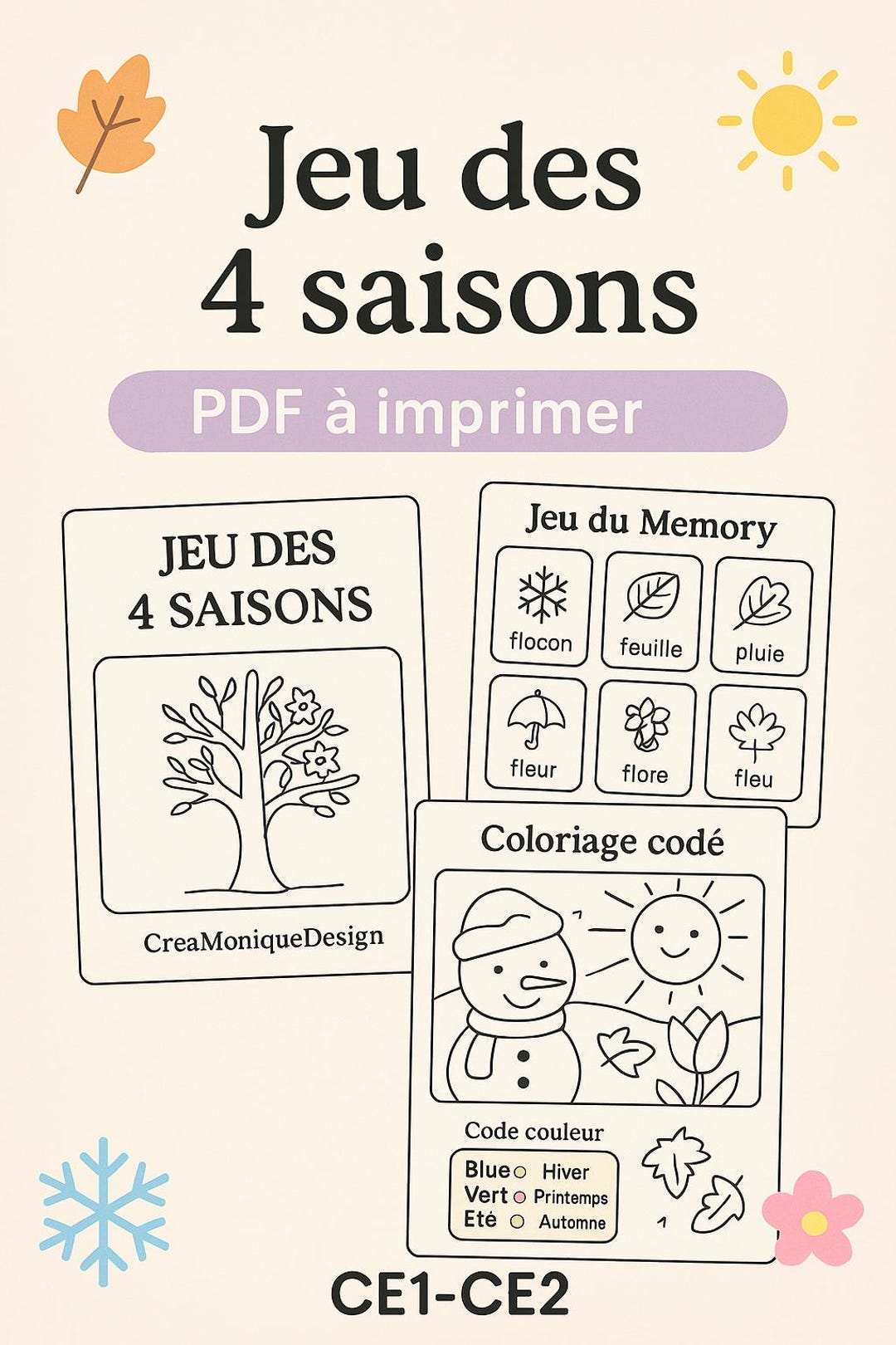 Printable 4 Seasons Game – CE1-CE2 Activities | Memory, Sorting Cards ...