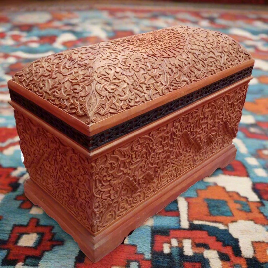 Moroccan Hand Carved Wood Trunk - Vintage Boho Storage Chest - Arabic ...