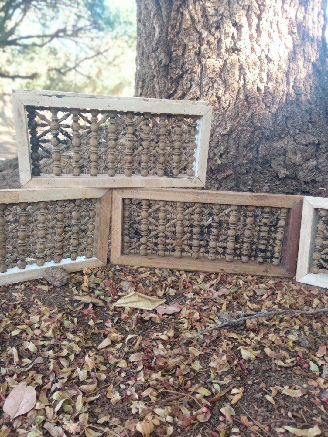 Set of 3 Mashrabiya Window Screens - Arabesque Wooden Panels, Islamic ...