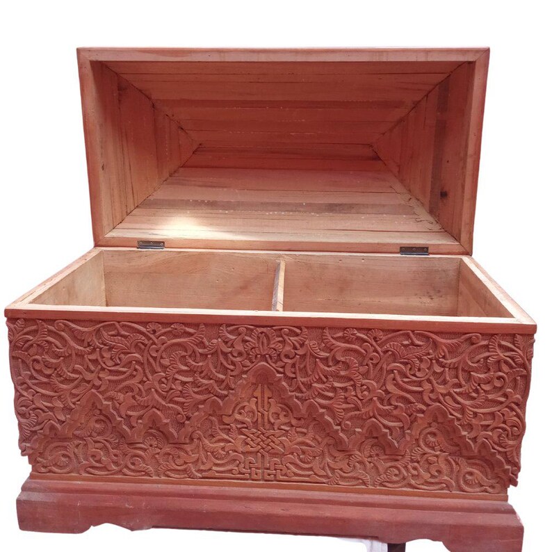 Moroccan Hand Carved Wood Trunk - Vintage Boho Storage Chest - Arabic ...