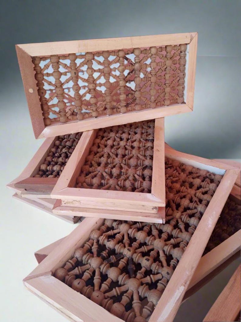 Set of 3 Mashrabiya Window Screens - Arabesque Wooden Panels, Islamic ...