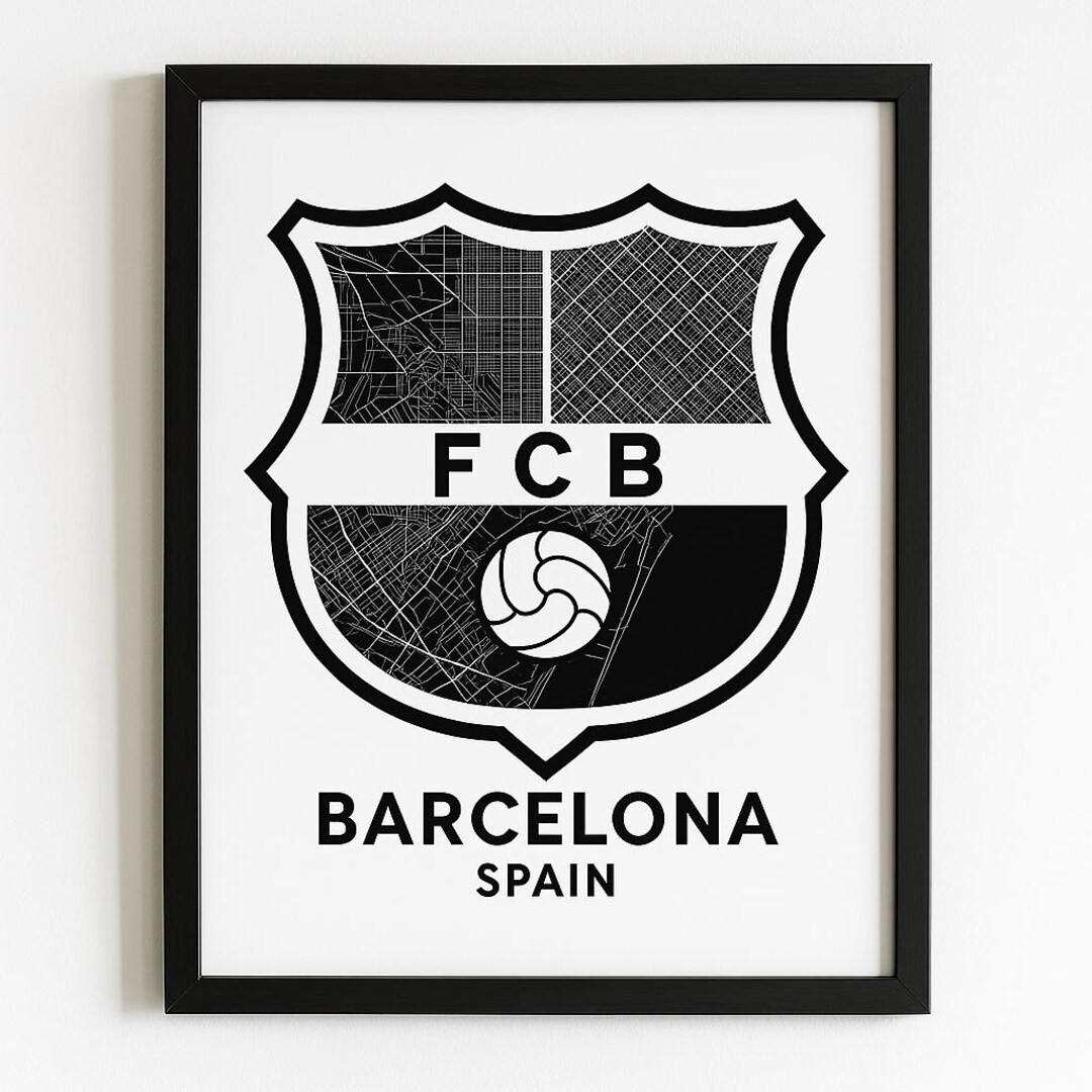 Barcelona FC Wall Art | Digital Map Crest Poster | Spain Football Print ...