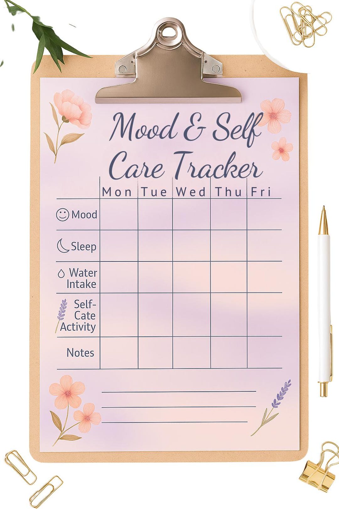 Mood and Self Care Tracker Printable PDF Download Pastel Aesthetic ...
