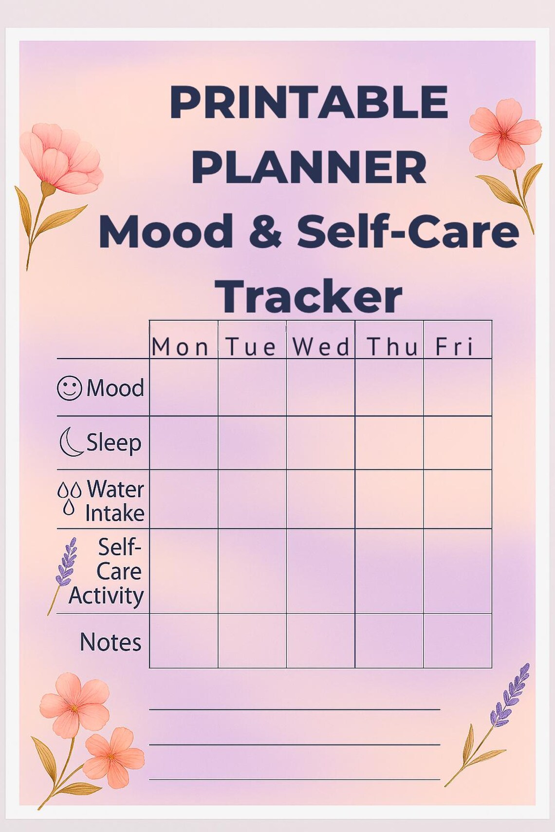 Mood and Self Care Tracker Printable PDF Download Pastel Aesthetic ...
