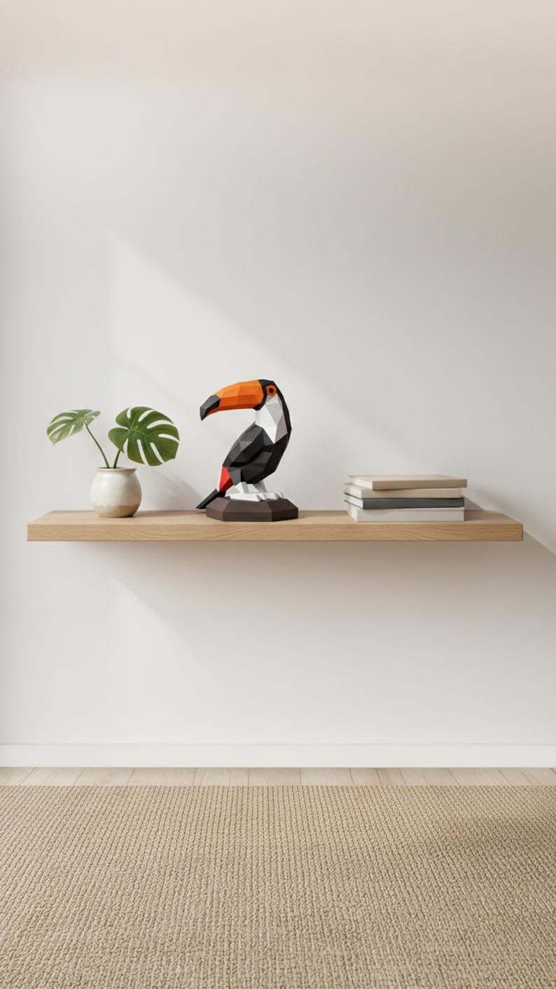 Toucan Papercraft Template PDF SVG DXF | 3D Bird Sculpture | Low-poly ...