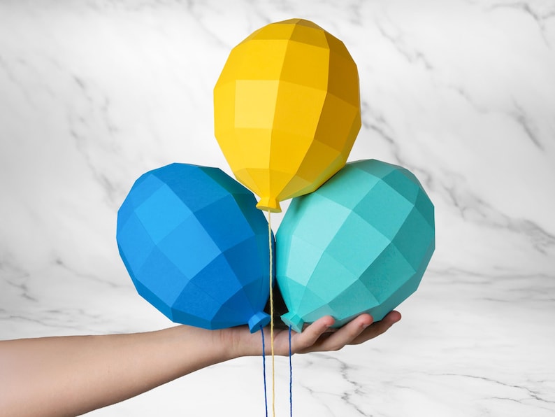 Balloon Papercraft Template PDF SVG DXF | 3D Low-poly Balloon for ...
