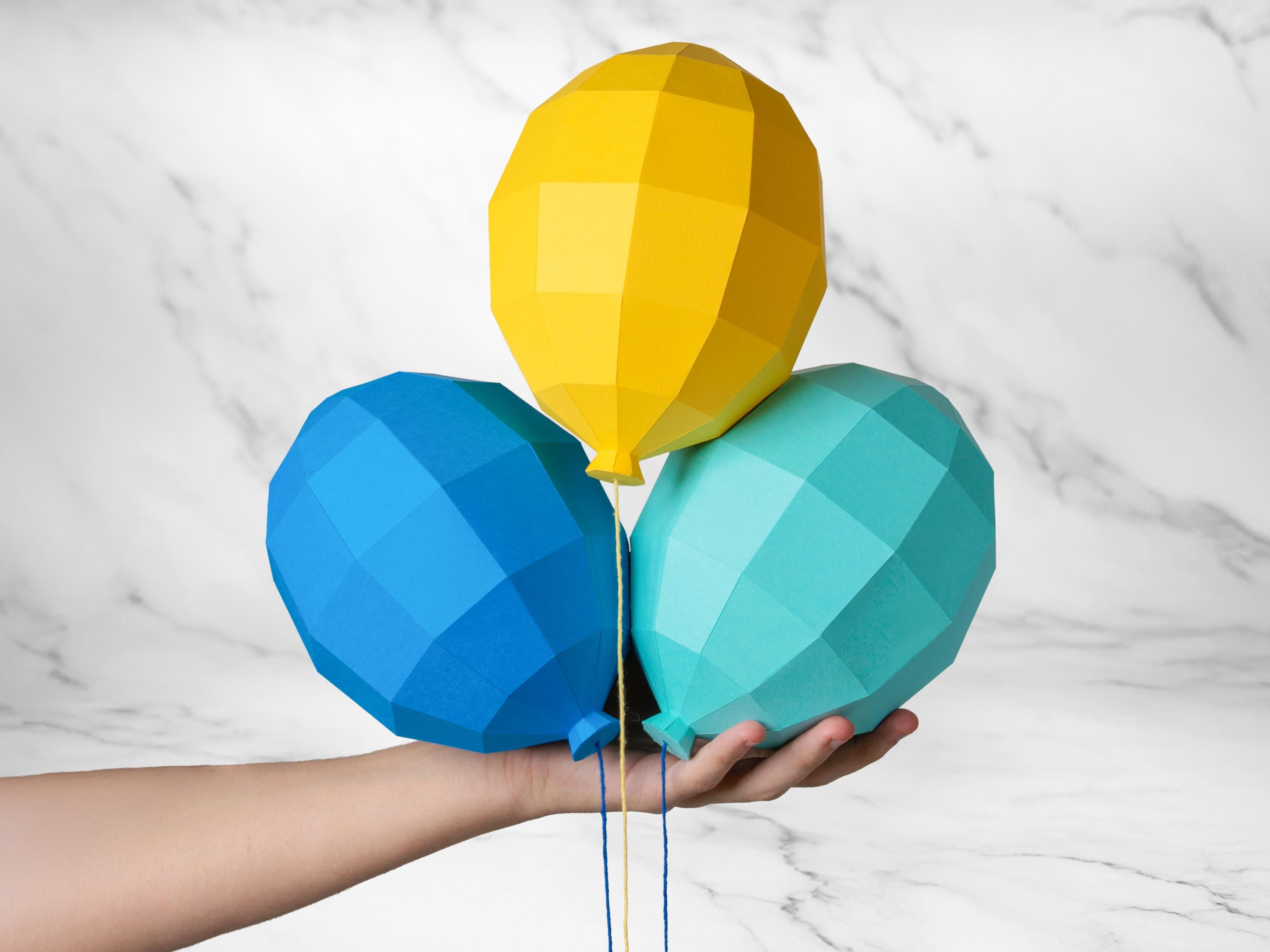 3D Low-poly Balloon Template | DIY Papercraft Party Decor (pdf, Svg ...