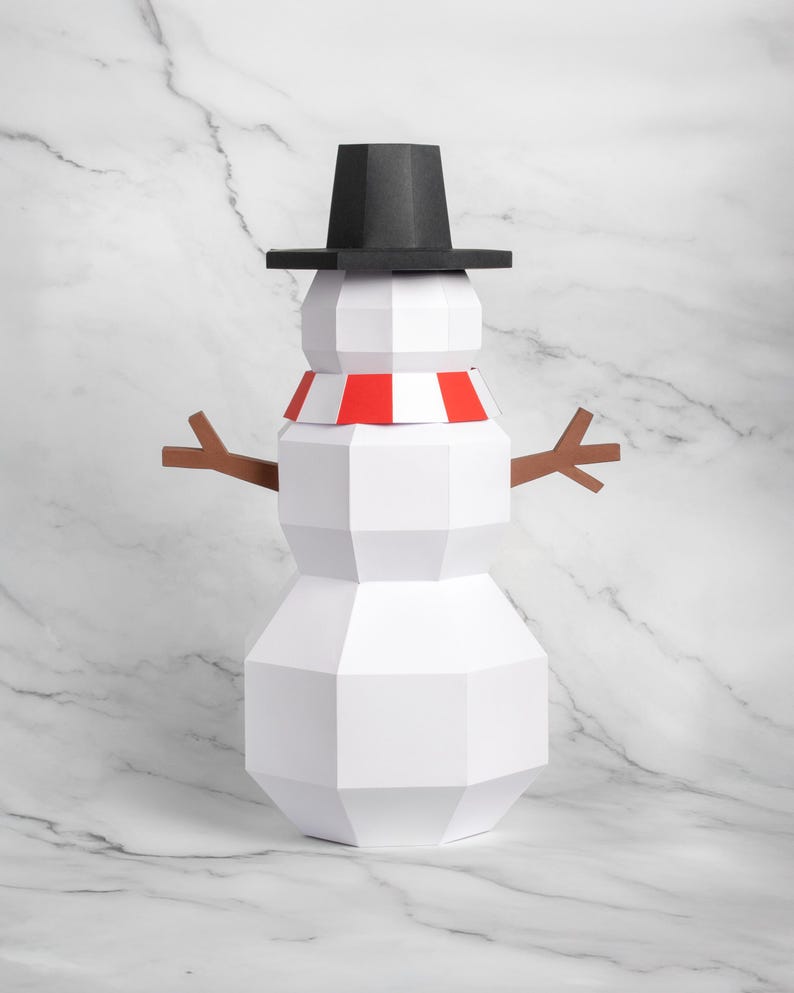Snowman Papercraft Template PDF SVG DXF | 3D Low-poly Winter Decor ...