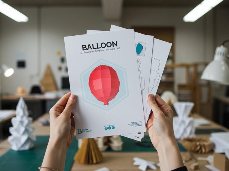 Balloon Papercraft Template PDF SVG DXF | 3D Low-poly Balloon for ...