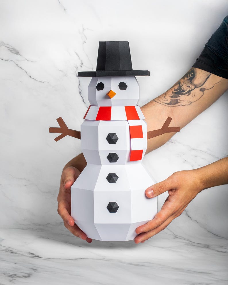 Snowman Papercraft Template PDF SVG DXF | 3D Low-poly Winter Decor ...