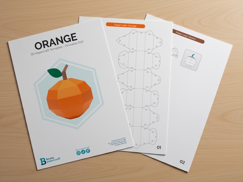 Orange Papercraft Template Pdf Svg Dxf 3d Low Poly Fruit Model