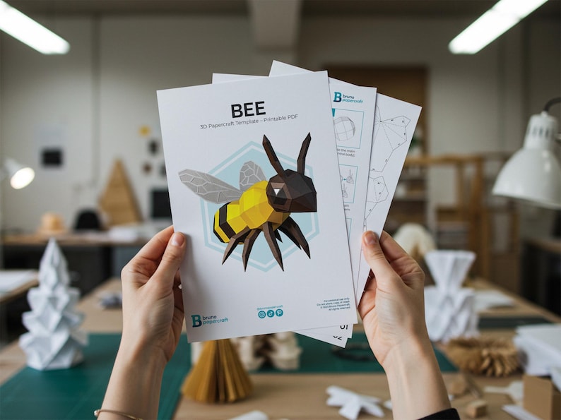 Bee Papercraft Template PDF SVG DXF | Low-poly Insect Model | Printable ...