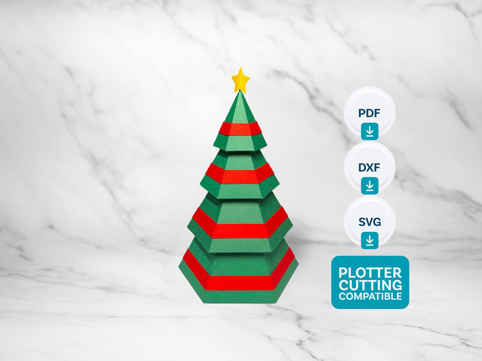 Christmas Tree Papercraft Template PDF SVG DXF | Diy 3D Holiday Craft ...