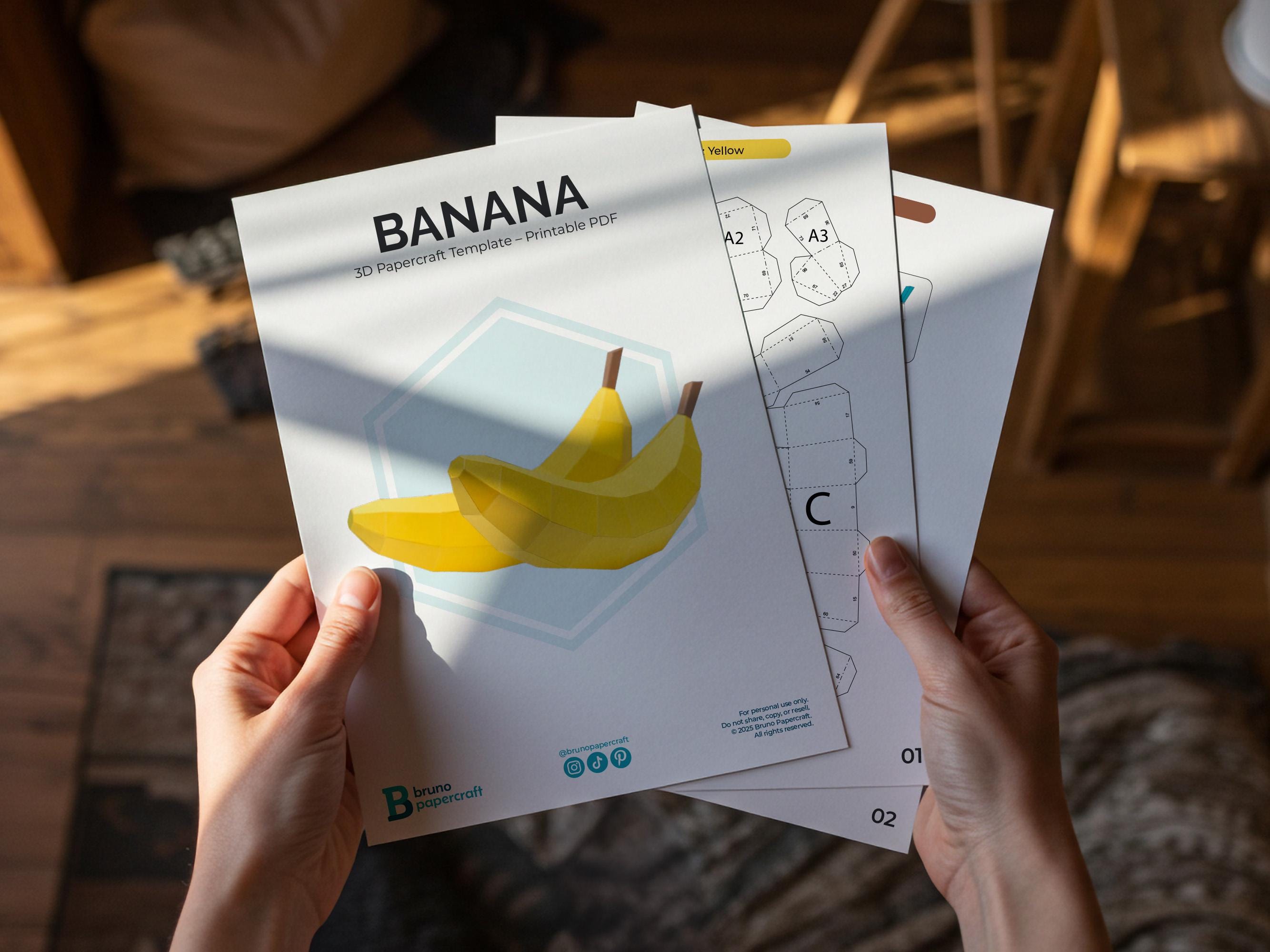 Banana Papercraft Template PDF SVG DXF | 3D Low-poly Fruit Model ...