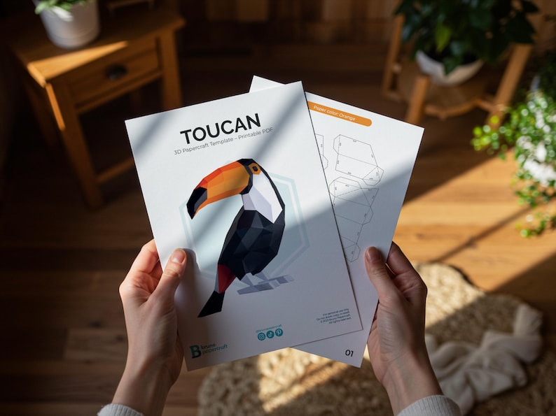 Toucan Papercraft Template PDF SVG DXF | 3D Bird Sculpture | Low-poly ...