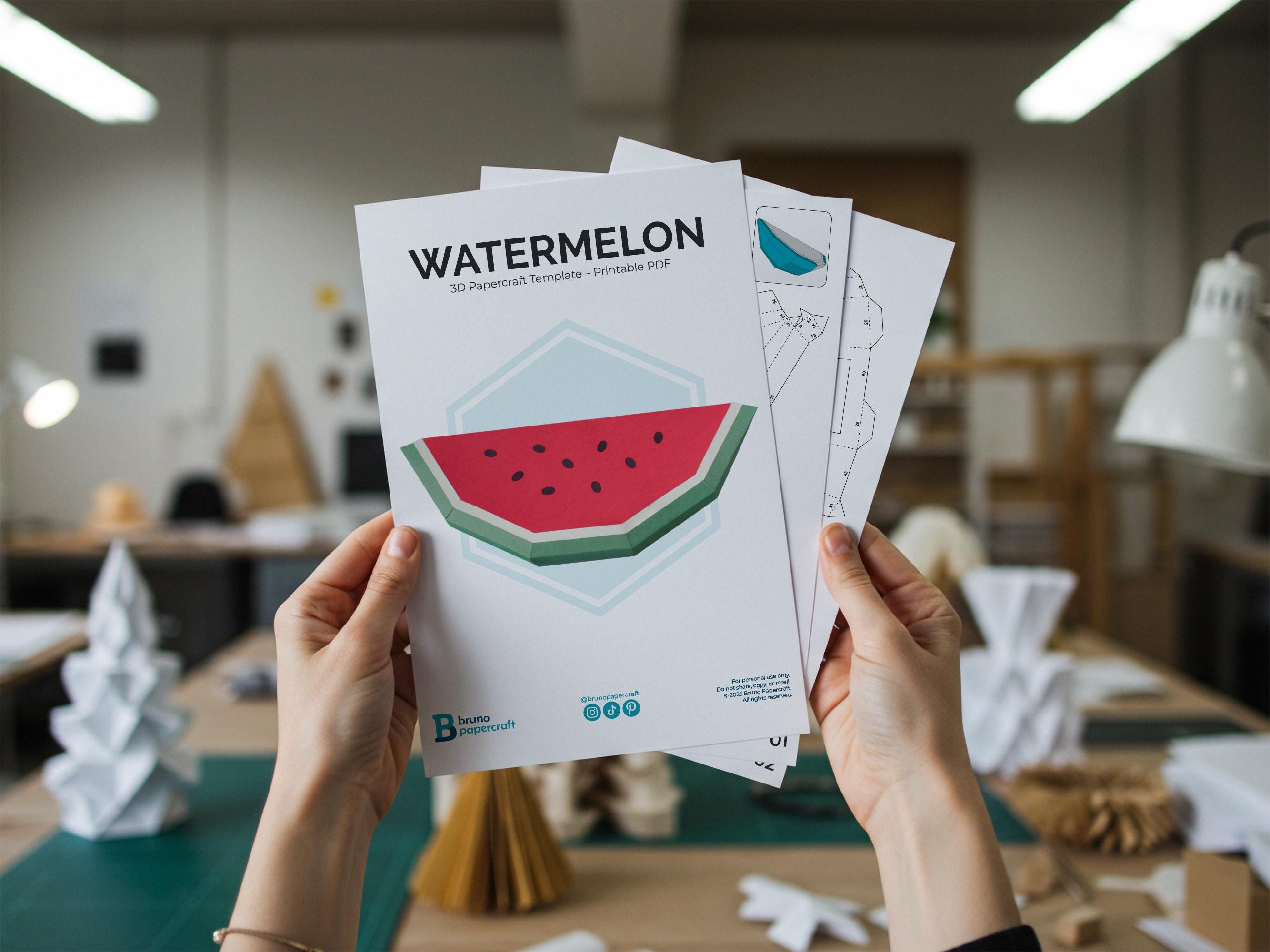 Watermelon Papercraft Template PDF SVG DXF | 3D Low-poly Fruit Model ...